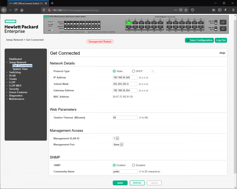 Configurando Switch HP 1820 (J9980A)